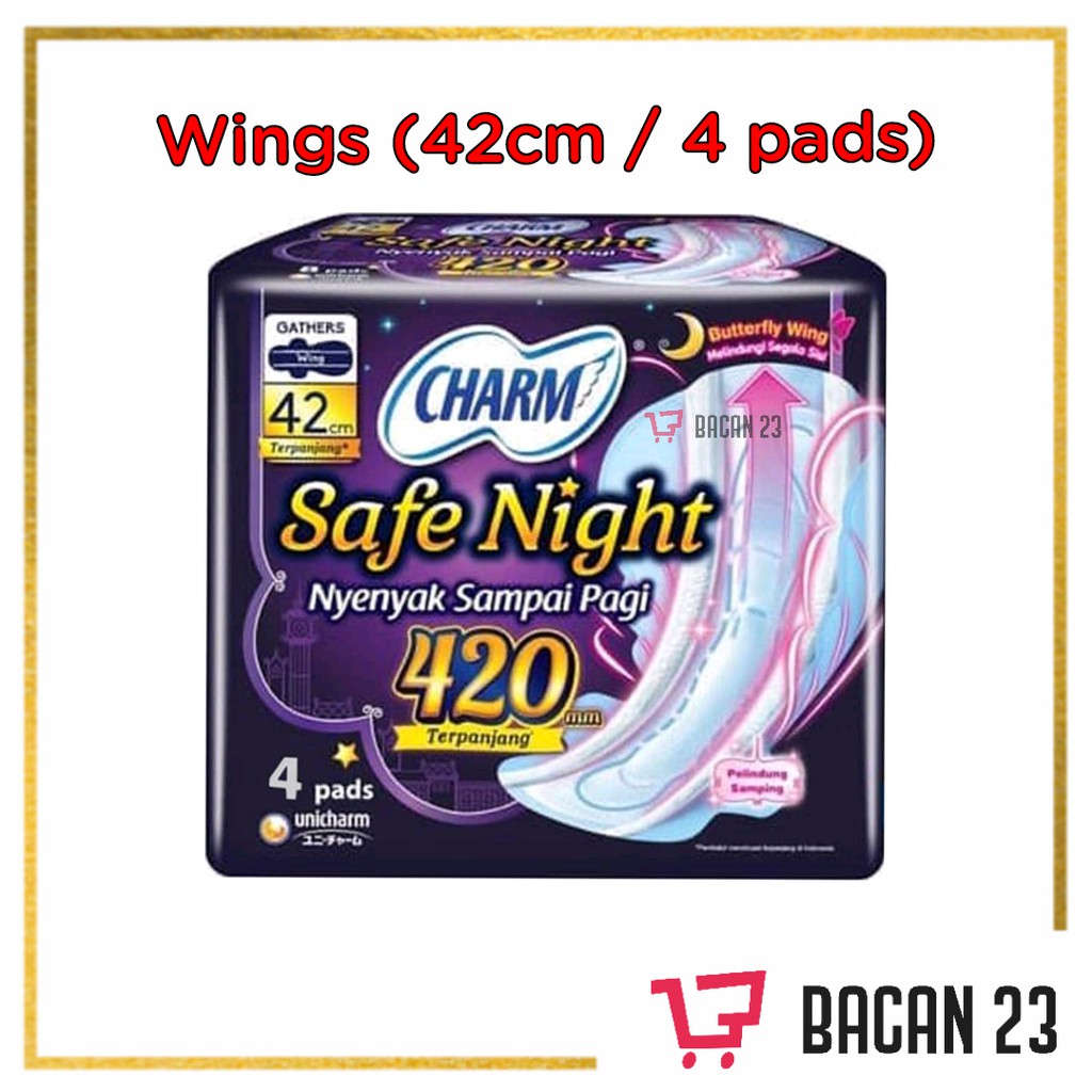 Jual Charm Safe Night Wings - ( 42 cm - 4 Pads ) / Pembalut Sayap ...