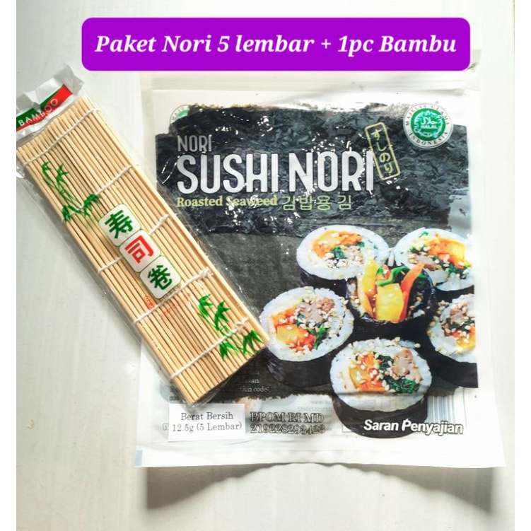Jual paket nori sushi isi 5 + bambu sushi nori java sakao nori tikar ...