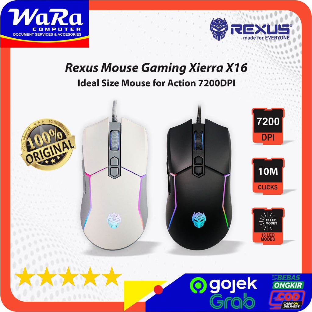 Jual Rexus Mouse Gaming Xierra X16 RGB 7200DPI X-16 Macro Putih ...