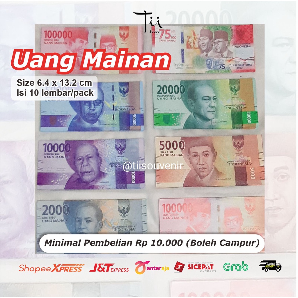 Jual UANG REPLIKA MAINAN 10 LEMBAR MAHAR SCRAPBOOK BUKET UANG | Shopee ...
