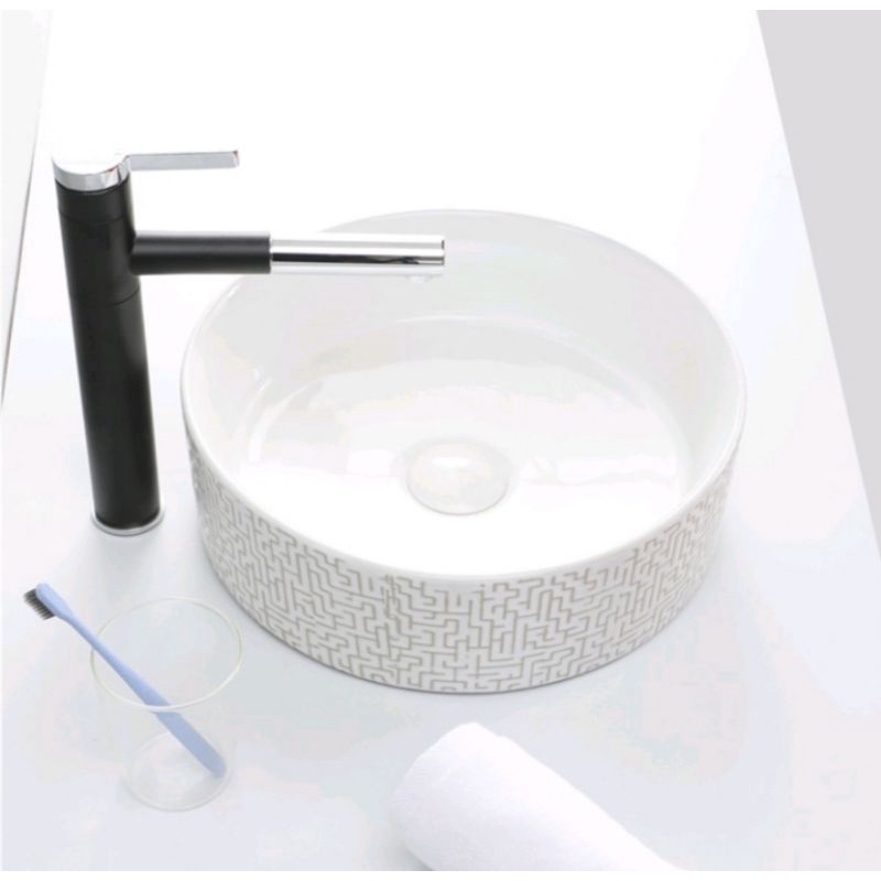 Jual Classica Italiano wastafel keramik bulat motif Labirin mewah anti ...