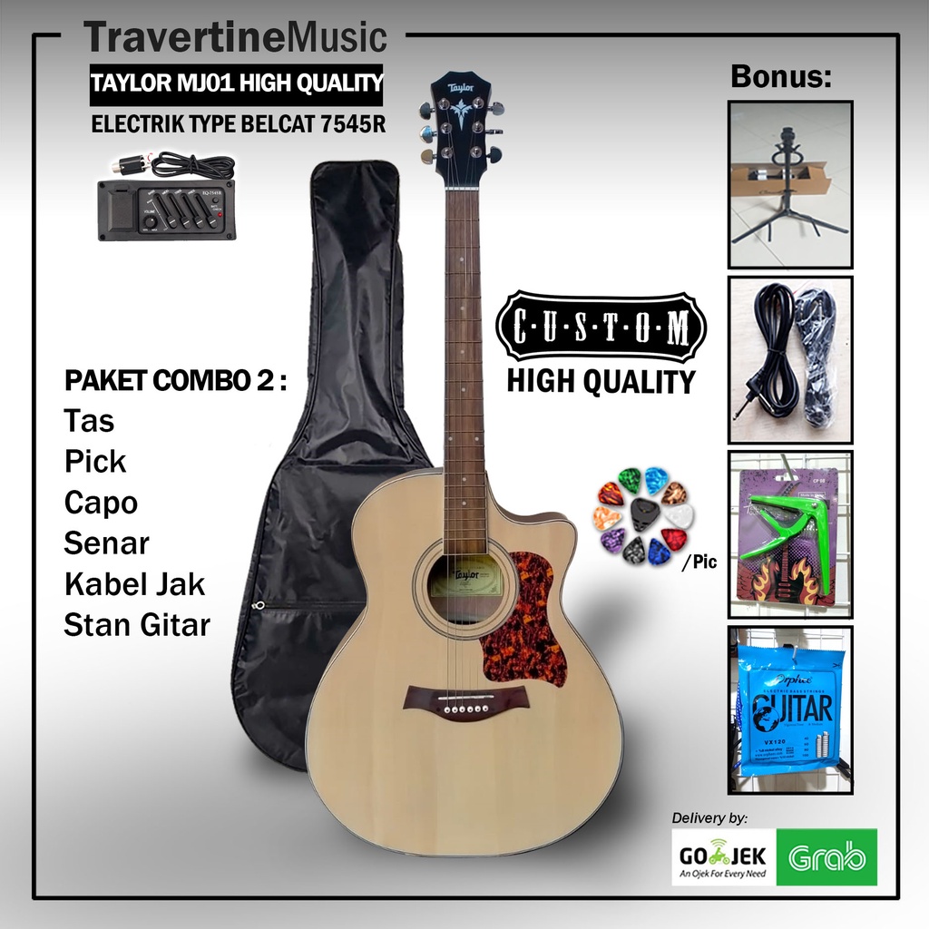 Jual Gitar Akustik Custom Elektrik Taylor jumbo Natural WIth equalizer | Shopee Indonesia