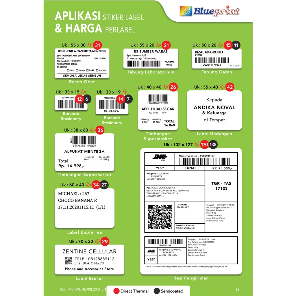 Jual Direct Thermal Sticker 100 x 100 BLUEPRINT Lite Kertas Stiker Label Resi 100x100 mm 500Pcs ...