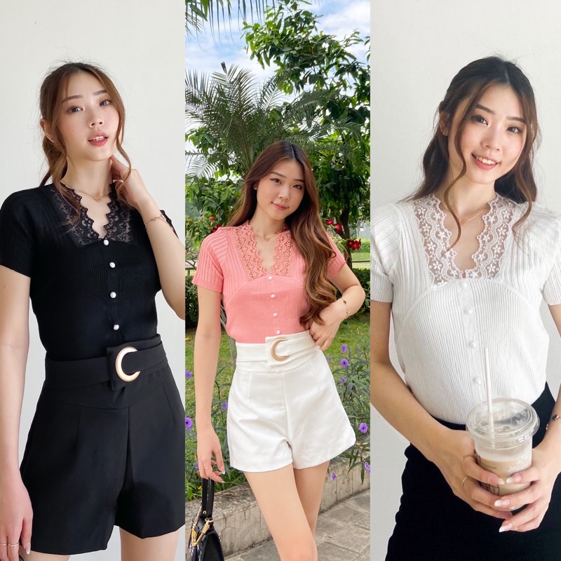 Jual Atasan Korea Cantik Lacey Top | Shopee Indonesia