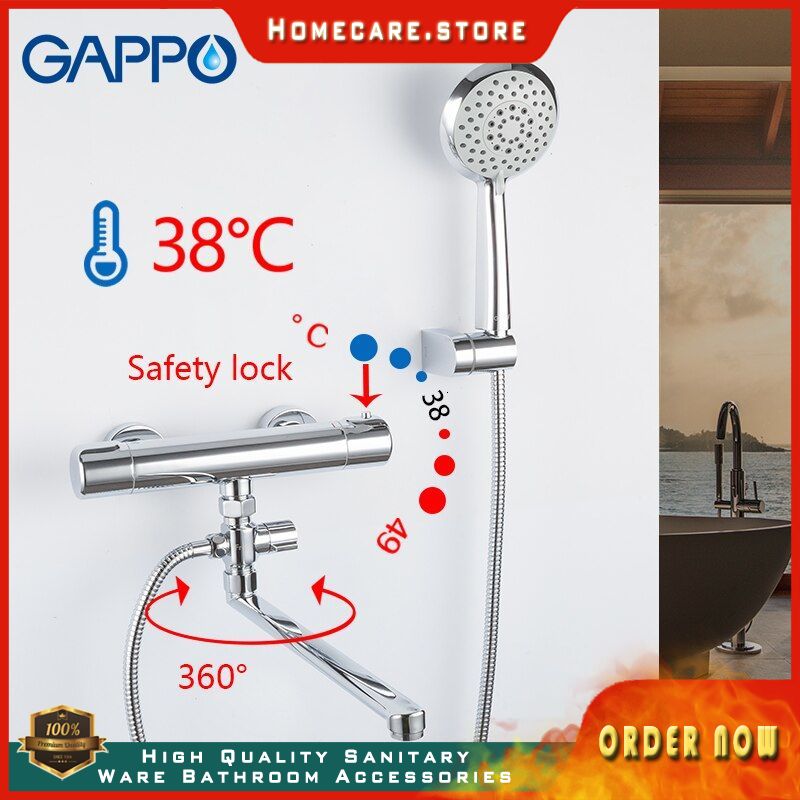 Jual GAPPO Shower Faucet wall mounted thermostat shower set mitigeur baignoire bathroom taps ...
