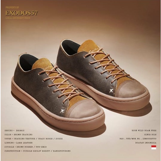 Jual Sepatu Sneakers Kulit Pria Exodos 57 - Dromos - Brown | Shopee ...