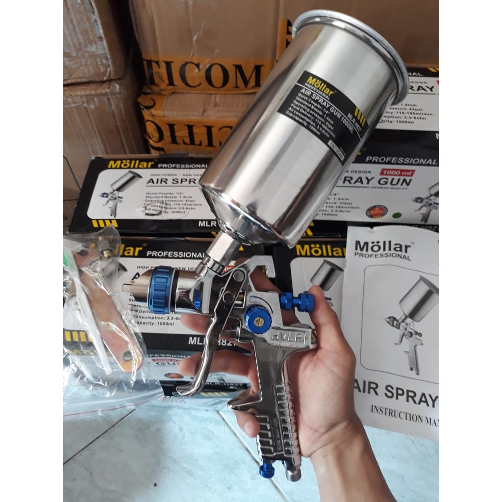 Jual spray gun HVLP 1.4mm Mollar spraygun HVLP cup tank kapasitas besar ...