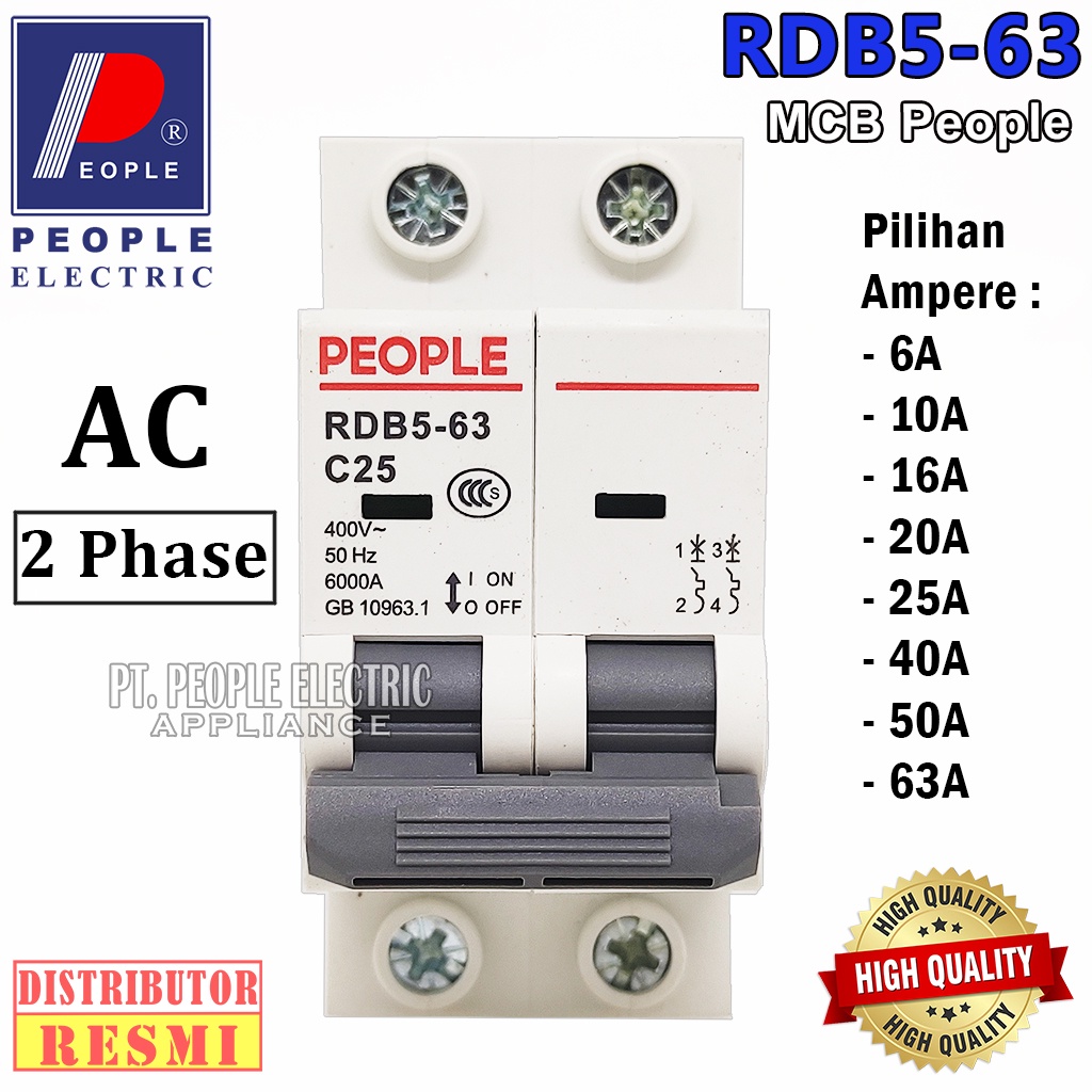 Jual MCB PEOPLE 2P RDB5-63 10A 16A 20A 25A 32A 40A 50A 63A | Shopee Indonesia