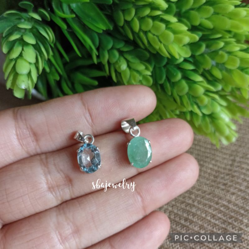 Jual liontin perak batu alam blue topaz dan jamrud | Shopee Indonesia