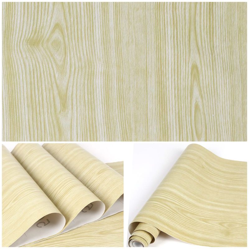 Jual Wallpaper Stiker Dinding Motif Serat Kayu Kuning Muda Mewah Elegan