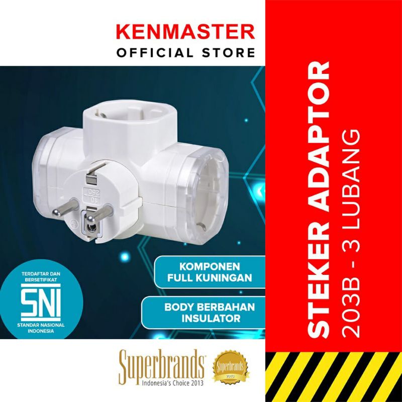 Jual KENMASTER STEKER COLOKAN 3 LUBANG 203B PLUG ADAPTOR COLOKAN ...