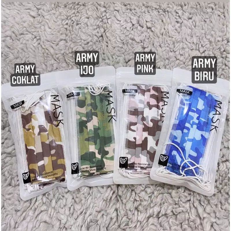 Jual Masker earloop 3ply motif army (isi 10pcs) | Shopee Indonesia