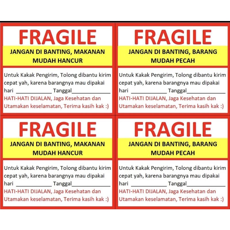 Jual Sticker FRAGILE Pengiriman Barang Makanan | Shopee Indonesia