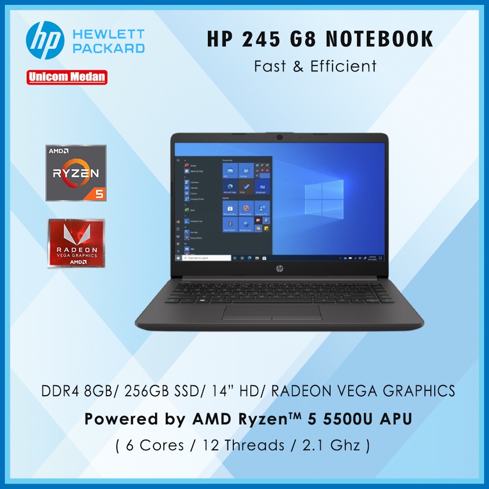 Jual HP 245 G8 NOTEBOOK RYZEN 5 5500U/ DDR4 8GB/ 256GB SSD/ 14" HD ...