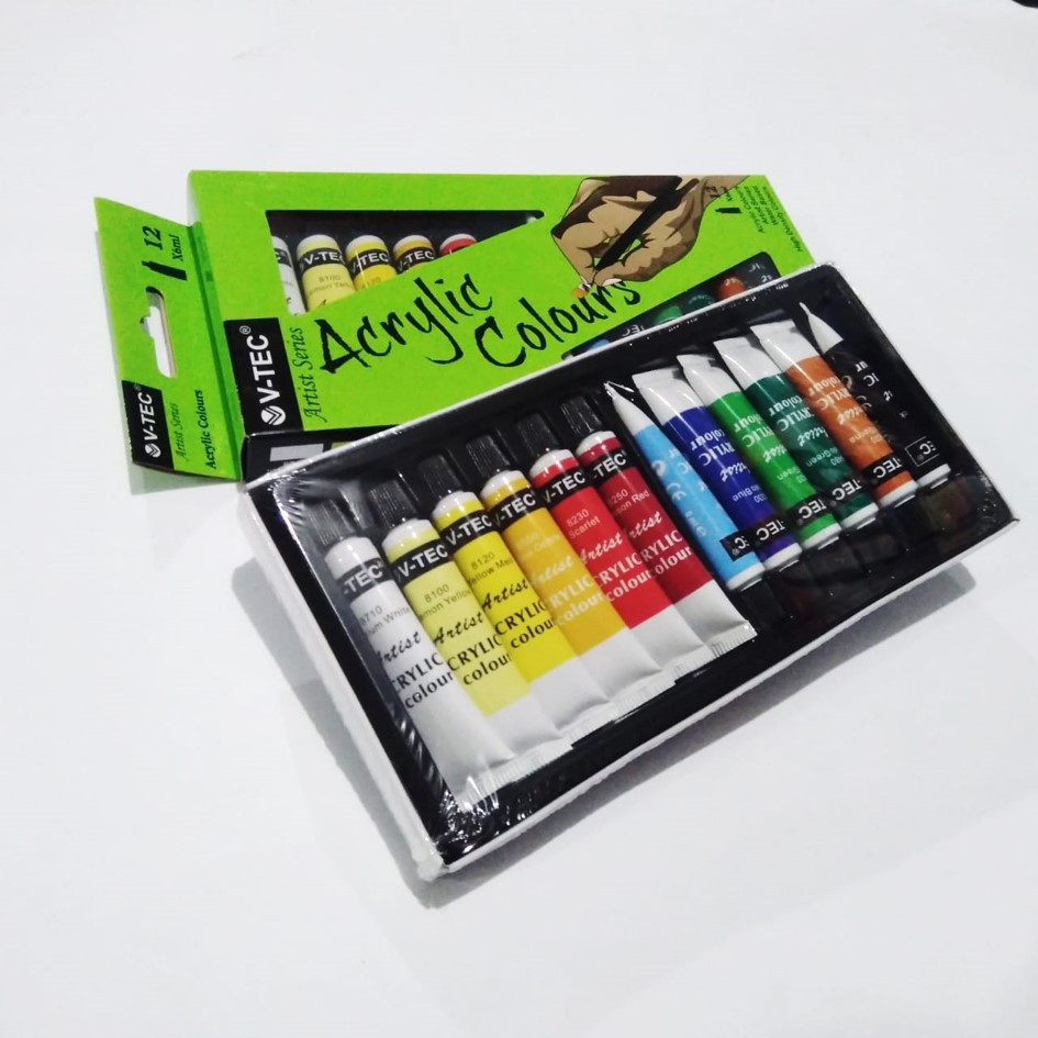 Jual Cat Akrilik VTec Set 12warna isi 6ml & 12ml - SET (acrylic Colour ...