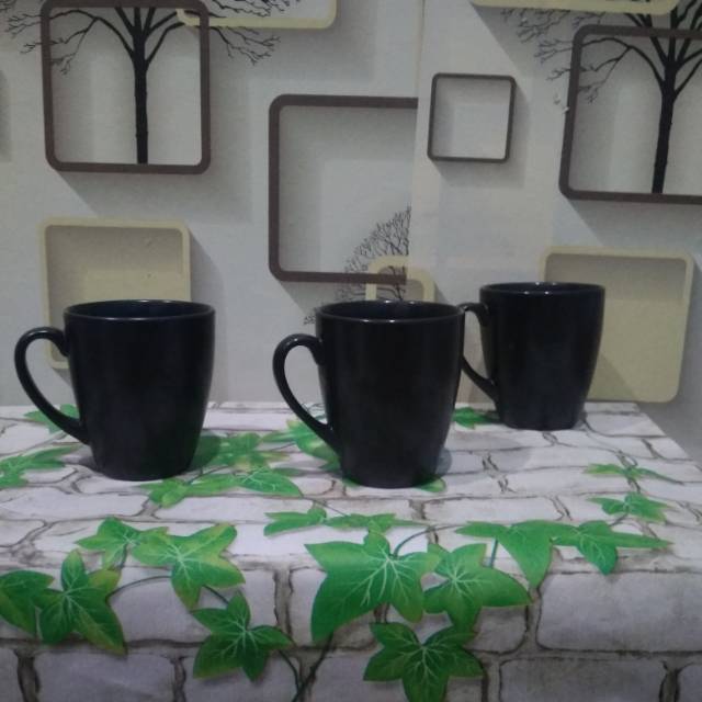 Jual mug/gelas keramik porcelain model corell mini warna hitam doff ...