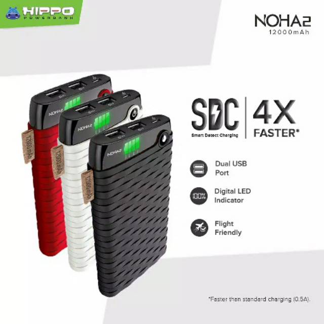 Jual Hippo Power Bank 12000 MAH Noha 2 Simple Pack original | Shopee ...