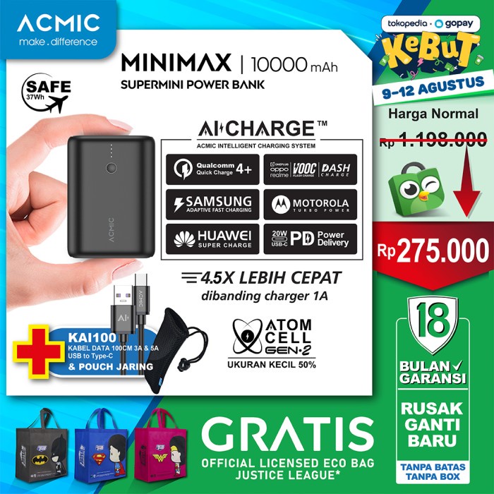Jual ACMIC MINIMAX SUPERMINI 10000MAH AICHARGE POWER BANK (QC4 + PD + VOOC) | Shopee Indonesia