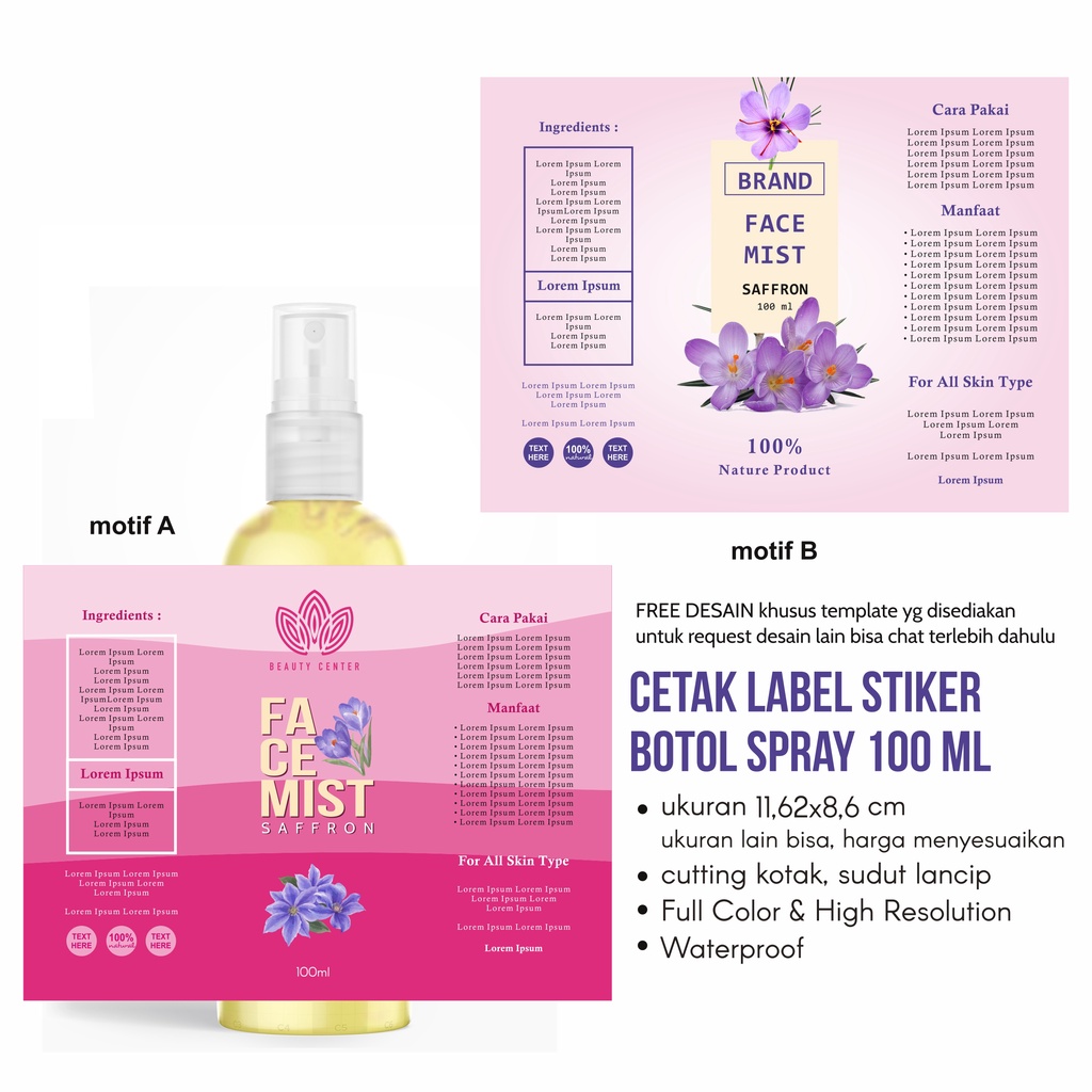 Jual Cetak Stiker Label Botol Spray 100 ml edisi Facemist, Free Desain ...