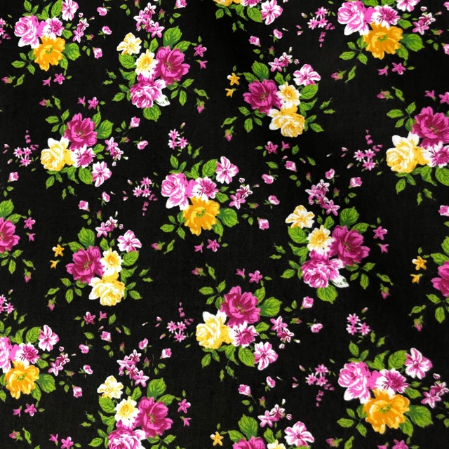 Jual Katun Jepang motif bunga warna dasar hitam | Shopee Indonesia