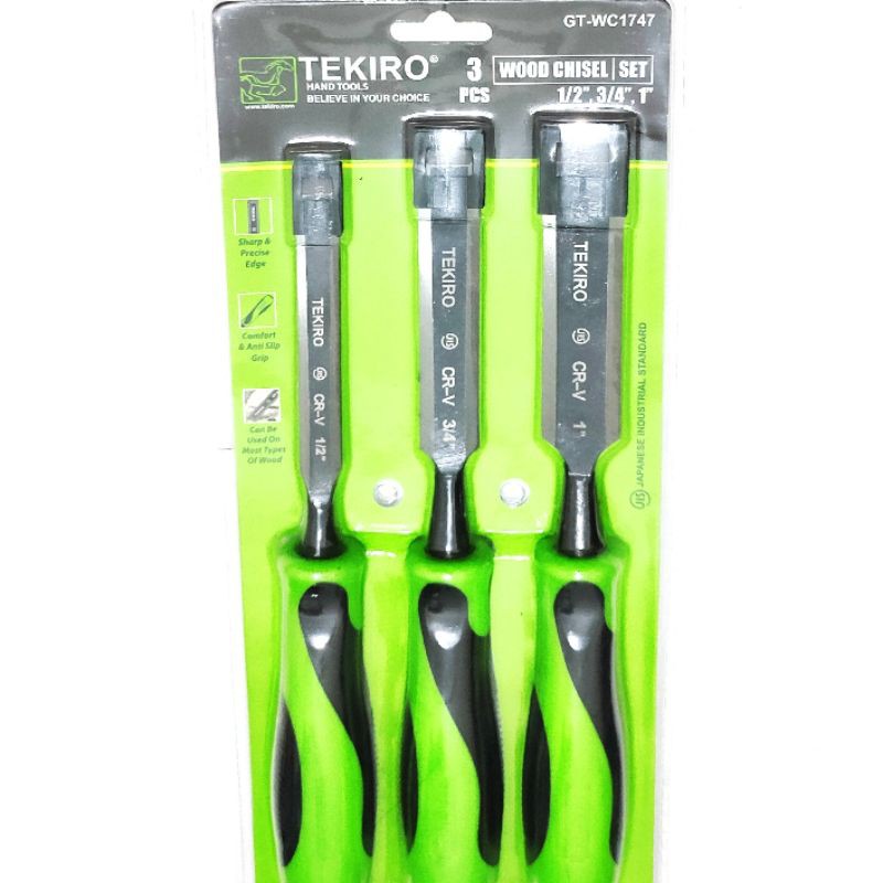 Jual tekiro 3pcs wood chisel 1/2, 3/4, 1.0 inch pahat kayu cr-v coating ...