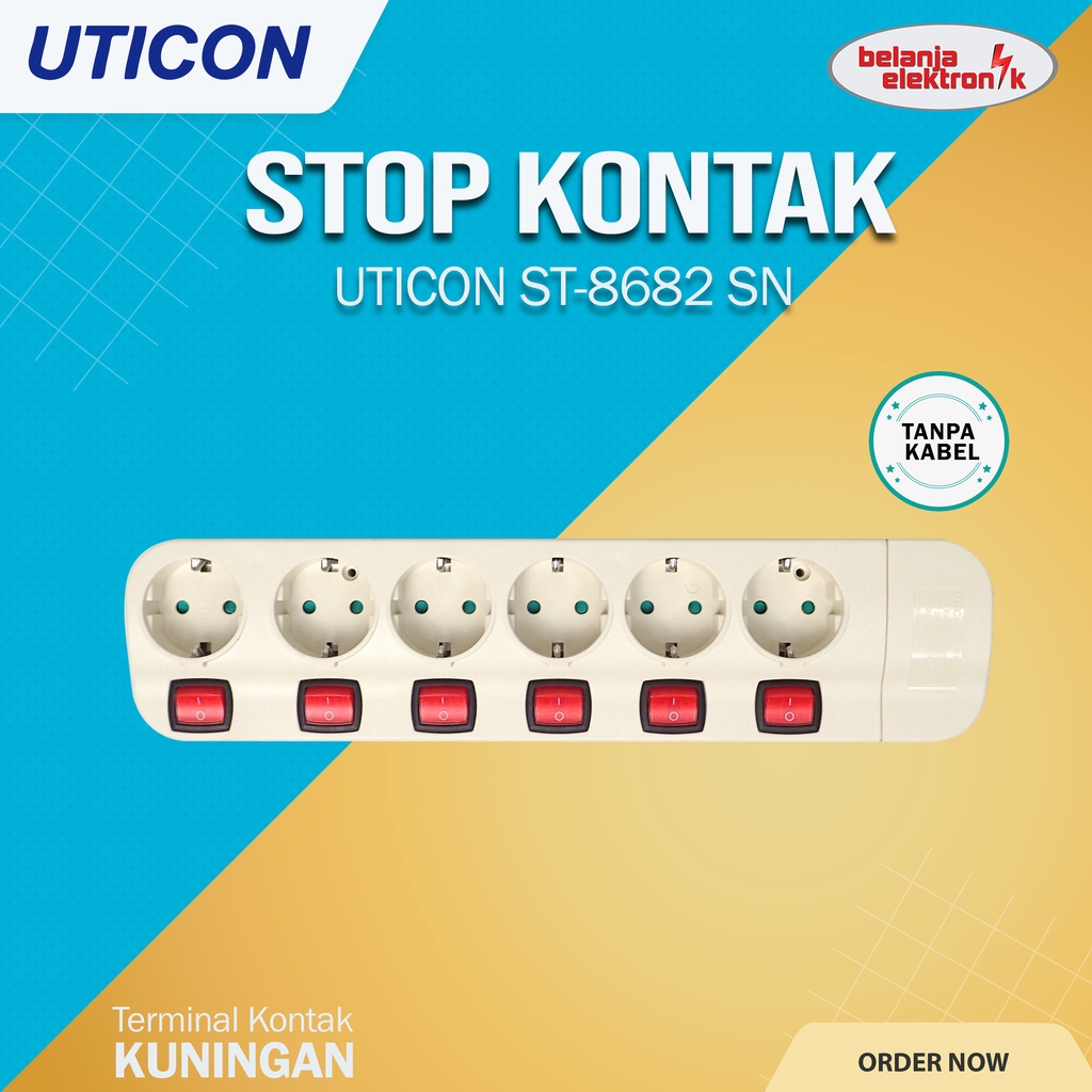 Jual STOP KONTAK ARDE 6 LUBANG TERMINAL KONTAK KUNINGAN + SAKLAR TANPA KABEL UTICON ST-8682 SN ...