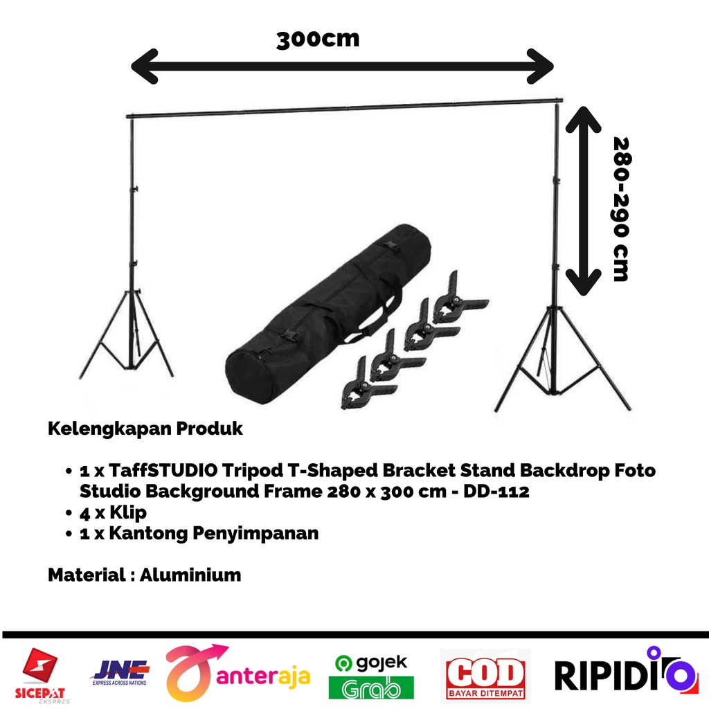Jual Stand Tripod Background T-Shaped Backdrop Studio 280x300cm Free 4 ...
