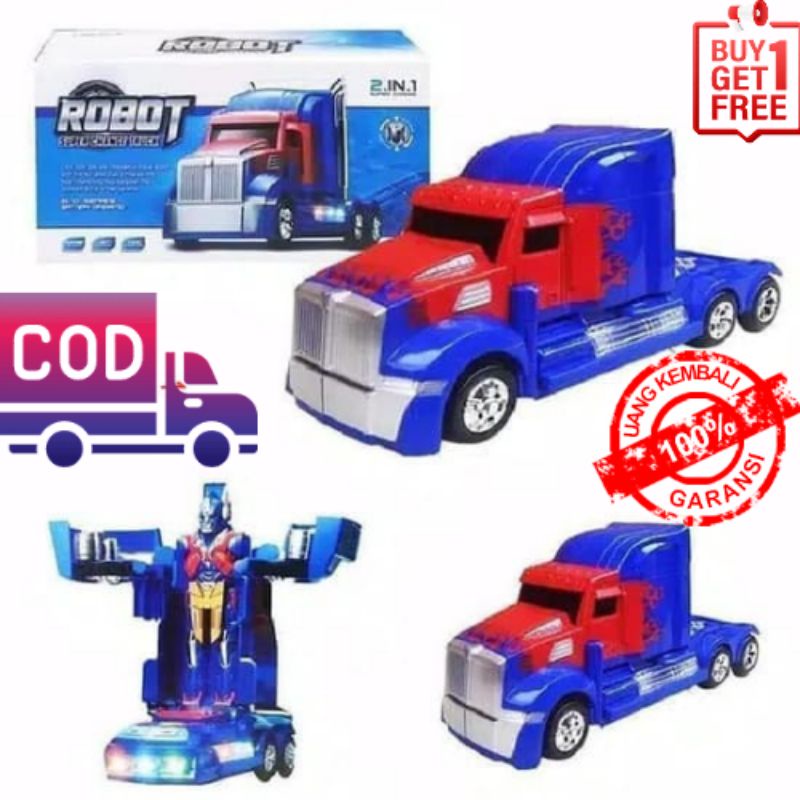 Jual Mainan Mobil Truk Optimus Prime Jadi Robot Otomatis Berjalan Musik ...