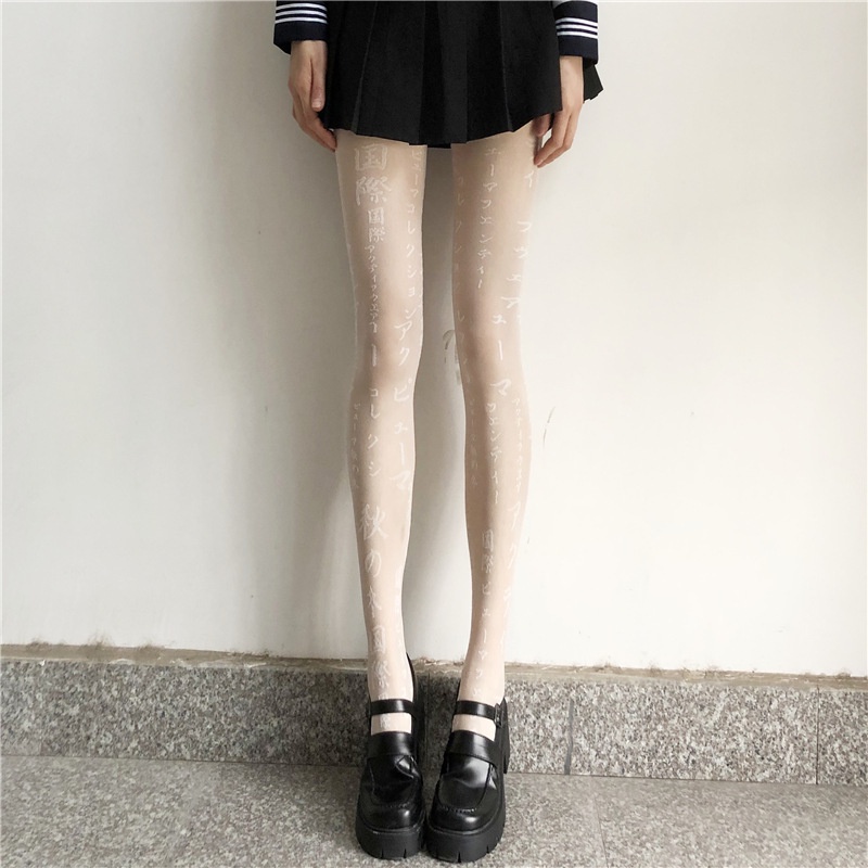 Jual PH-39 pantyhose stocking coretan kanji putih hitam lolita japan ...
