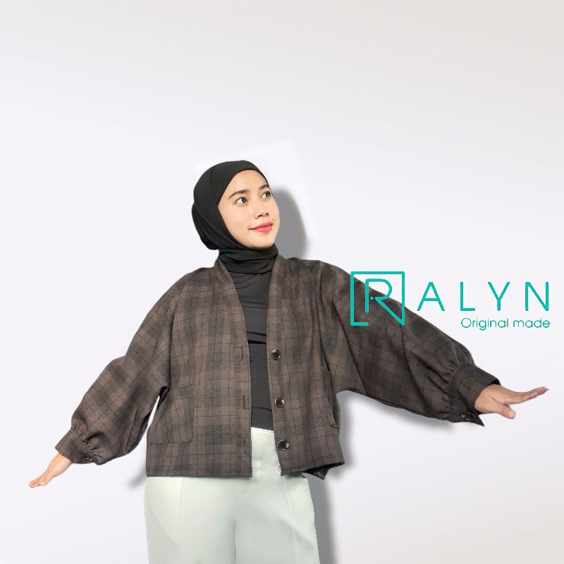 Jual RALYN - BATWING KOTAK KOTAK, KEMEJA CROP TOP, OUTER BATWING GRID LINEN WOOL, ATASAN KOTAK ...