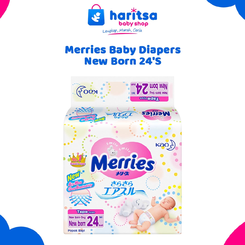 Jual Merries Baby Premium Tape Diapers Popok Perekat Bayi NB24 S24 M38 ...