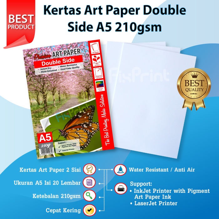 Jual 20 Sheets Kertas Photo Art Paper A5 210gsm 210 gsm Print Double ...