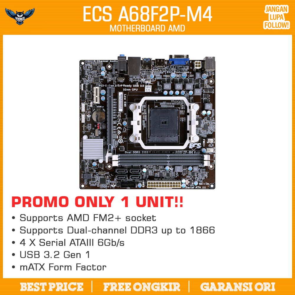 Jual ECS A68F2P-M4 SOCKET FM2+ DDR3 M-ATX MAINBOARD MOTHERBOARD AMD ...