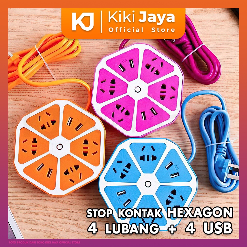 Jual [KIKI] Stop Kontak Hexagon Smart - 4 Power Socket Universal + 4 USB Charger - Colokan Motif ...