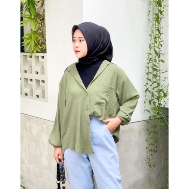 Jual Maja Shirt Rayon Crinkle Kirra Top Kemeja Korean Style | Shopee ...