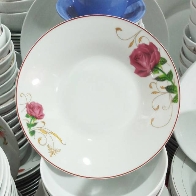 Jual Piring makan keramik 23 cm jm original motif/ piring makan ...
