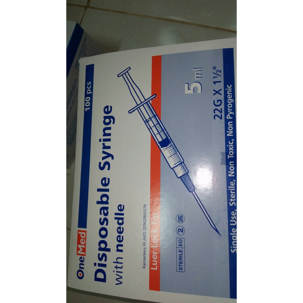 Jual ONE MED dysposible syringe with needle Spuit Jarum Suntik 5 ml ...