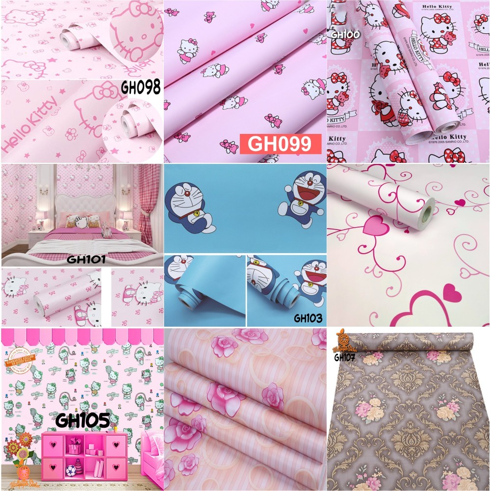 Jual Wallpaper Dinding Kamar Tidur Motif Hello Kitty Doraemon Wallpaper Dinding Ukuran 45 cm x 8 ...