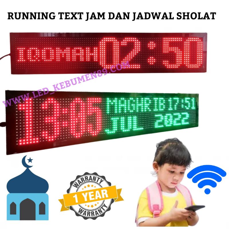 Jual running text jam / jadwal waktu sholat 100x20cm ,wifi | Shopee ...