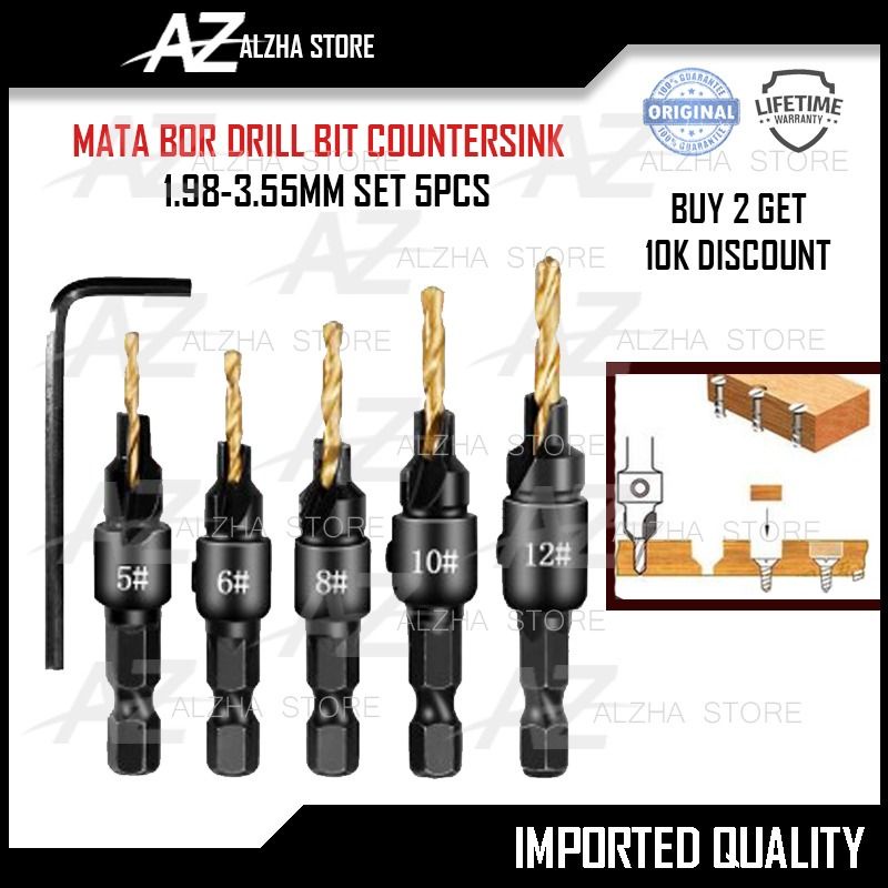 Jual [BEST QUALITY] MATA BOR DRILL BIT COUNTERSINK 1.98-3.56MM SET 5PCS ...
