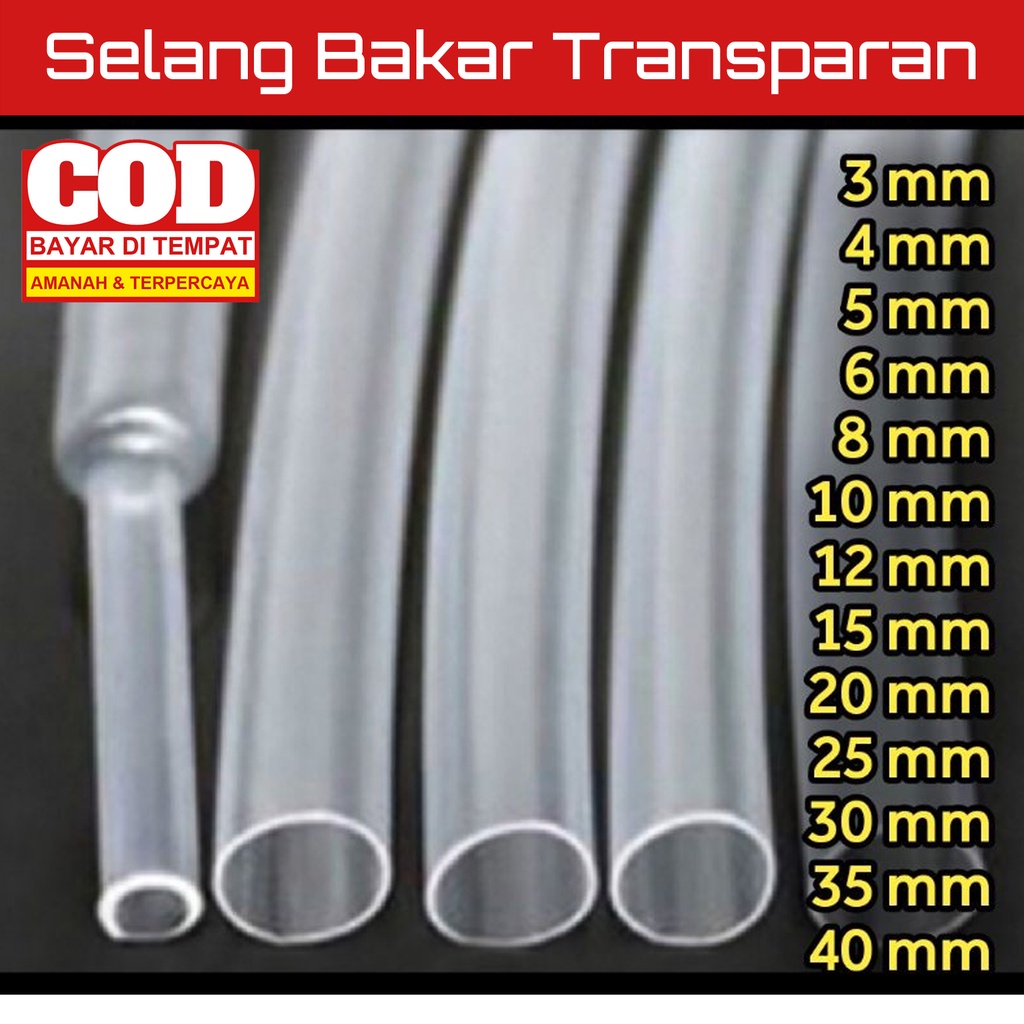 Jual Selang Bakar Transparan 3mm 4mm 5mm 6mm 8mm Isolasi Heatshrink ...