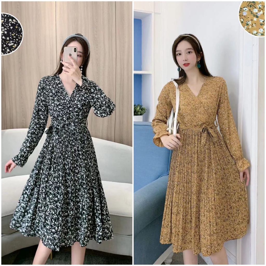 Jual Gaun Wanita Motif Floral Dress Vintage Korean Style 6898 | Shopee Indonesia