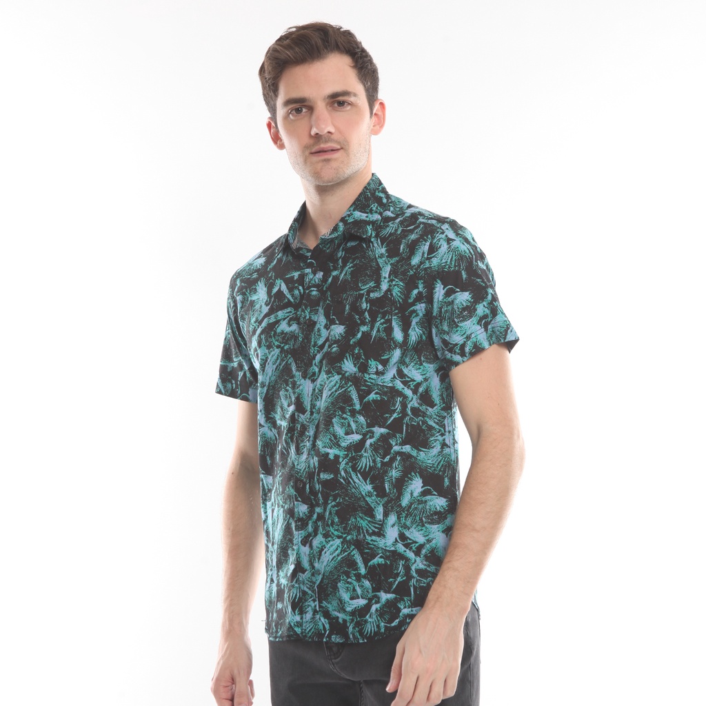 Jual PLANET SURF CLOTHING Kemeja pria lengan pendek Hitam CROWD SHIRT ...