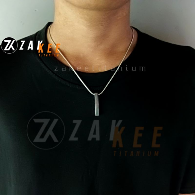 Jual Kalung Titanium Pria Wanita Liontin Silver Balok Anti Karat Cowok ...