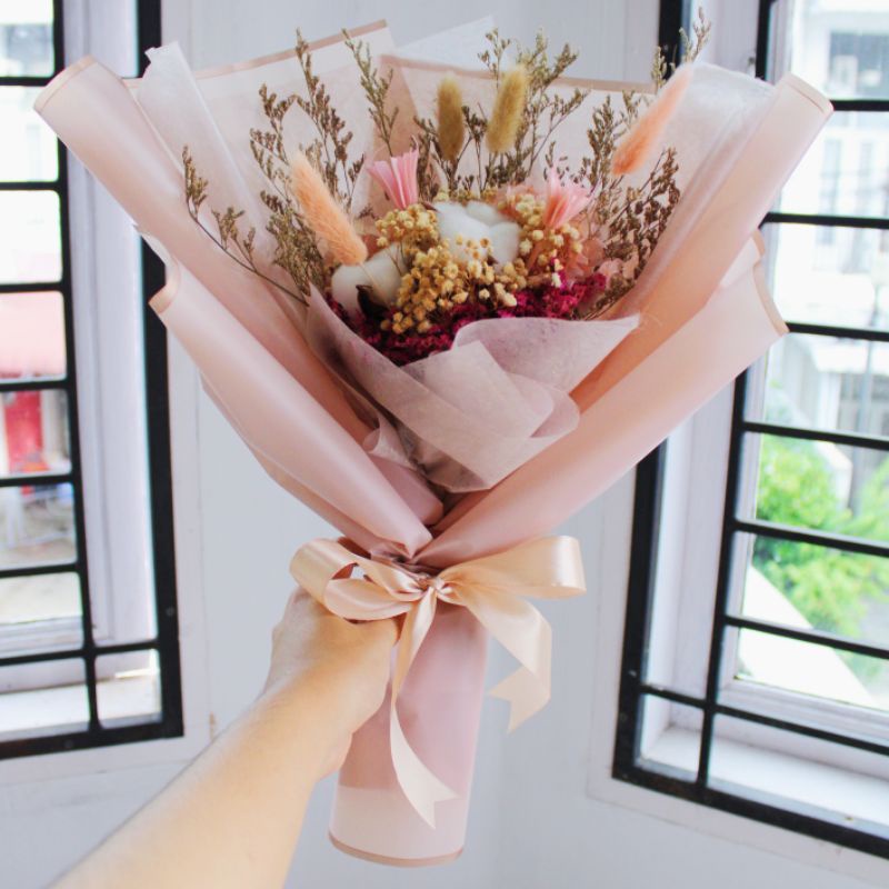 Jual Double Cotton Dried Flower Bouquet / Buket Bunga Valentine ...