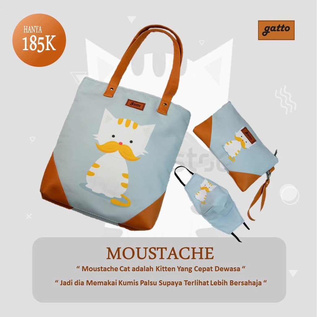 Jual Tas Tote Bag Wanita Motif Kucing / Tote Bag Premium Gatto / Tas ...
