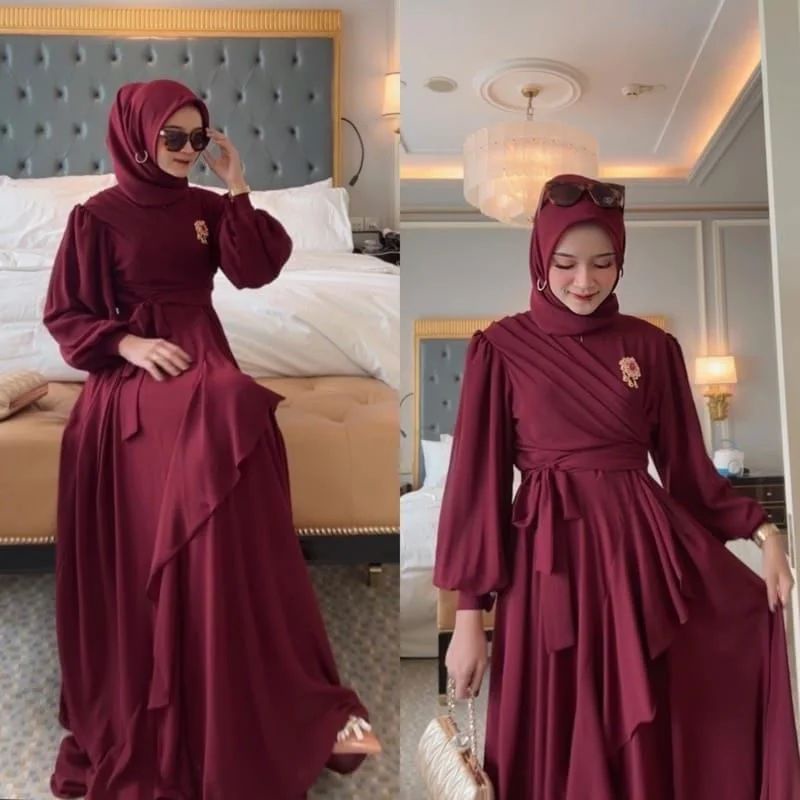 Jual Meyhira Dress Gamis Warna Green Sage Putih Maroon Dusty Blue Greensage Gaun Pesta Muslimah ...