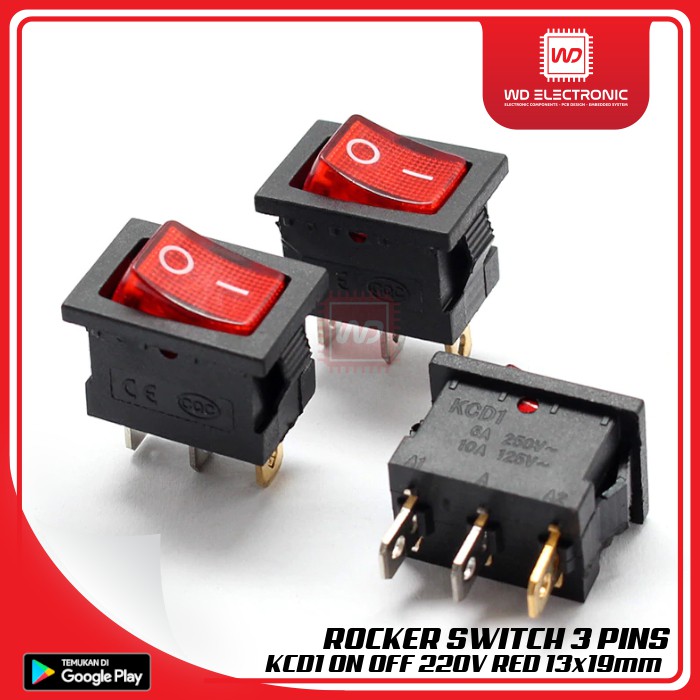 Jual ROCKER SWITCH 3 PIN KCD1 SAKLAR ON OFF MERAH 220V 13x95MM | Shopee ...