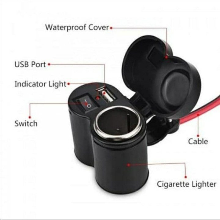 Jual charger aki motor usb lighter rokok dan on off mld 122 | Shopee ...