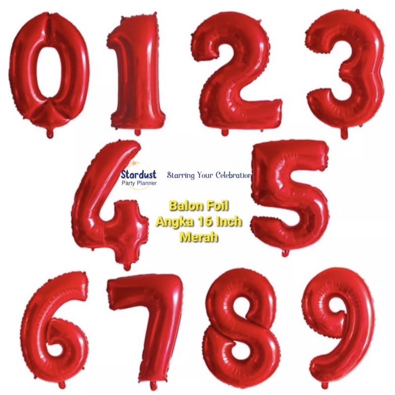 Jual Balon Foil Angka Merah 16inch/40cm | Shopee Indonesia